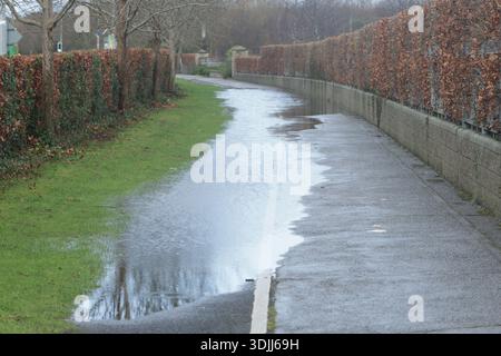 Dublin, Ireland - 27th January 2026: A flooded footpath and cycle lane ...