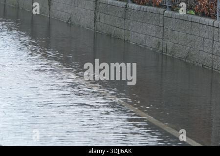 Dublin, Ireland - 27th January 2026: A flooded footpath and cycle lane ...