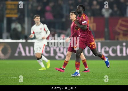 Olimpico Stadium, Rome, Italy - Robinio Vaz of AS Roma under pressure ...
