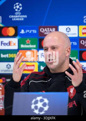 Liverpool manager Arne Slot during a press conference at Anfield ...