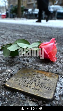 Berlin Germany. January 27, 2026. A person pauses to reflect at the ...