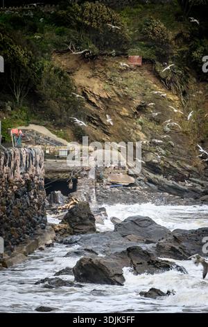 Torquay, UK. 27 Jan 2026. Damage to Torquay Seafront at Meadfoot Beach ...