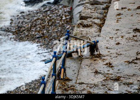 Torquay, UK. 27 Jan 2026. Damage to Torquay Seafront at Meadfoot Beach ...