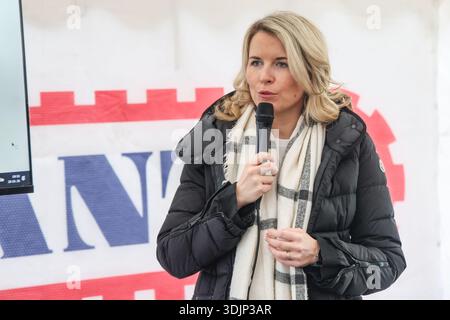 Ougree, Belgium. 28th Jan, 2026. Seraing mayor Deborah Geradon delivers ...