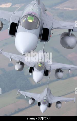 A Swedish Air Force formation featuring Saab J29F Tunnan, registration ...