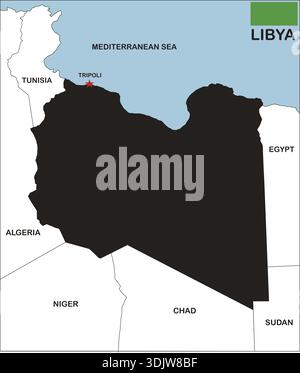 Political map of libya country with neighbors and national flag Stock ...