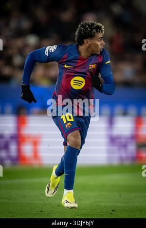 Lamine Yamal of FC Barcelona seen in action during a UEFA Champions ...