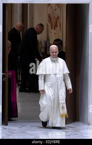 Pope Leo XIV arrives for his weekly general audience in the Paul VI ...