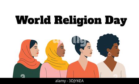 World Religion Day Vector Illustration on 17 January with Symbol Icons ...