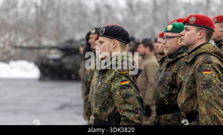 29 January 2026, Bavaria, Veitshöchheim: The battalions salute during ...