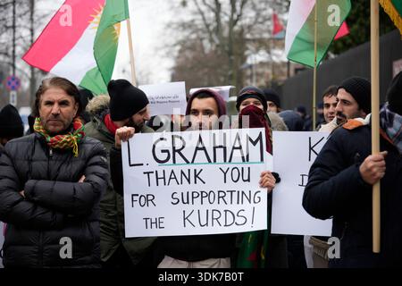 Kurdish nationals rally near the US embassy in Warsaw, Poland on 30 ...