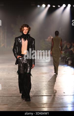 30 January 2026, Berlin: A model walks the catwalk during the Marc Cain ...