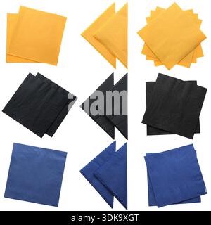 Paper napkins of different colors isolated on white, set. Top view ...