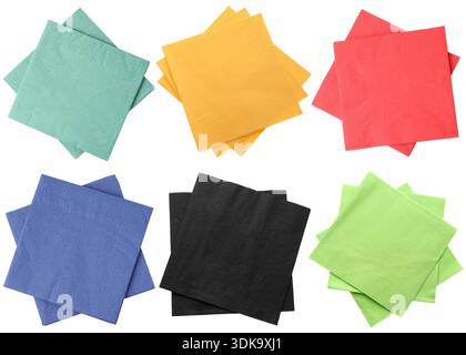 Paper napkins of different colors isolated on white, set. Top view ...