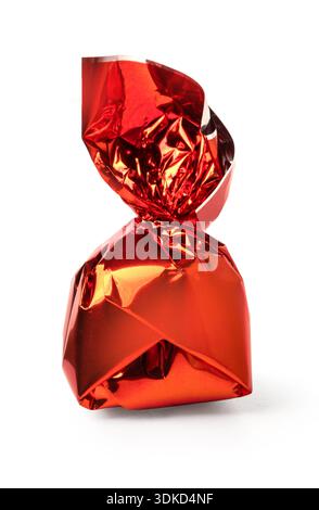 Delicious candy in red wrapper isolated on white Stock Photo - Alamy