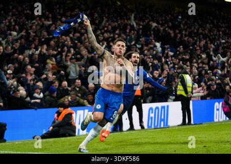 Enzo Fernández of Chelsea celebrating his goal to make it 3-2 during ...