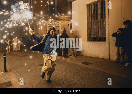 Barcelona, Spain. 31 January, 2026: Fire runners in devil costumes ...
