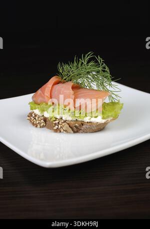 Food, Rye bread canapes with salmon and ricotta Stock Photo - Alamy