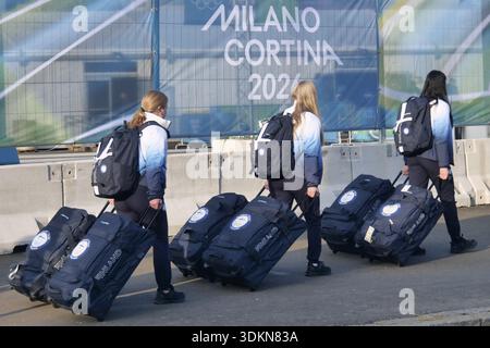 Finnish Olympic team arrives at the Olympic Village in Milan Stock ...