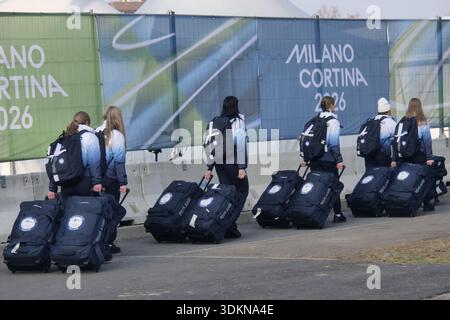 Finnish Olympic team arrives at the Olympic Village in Milan Stock ...