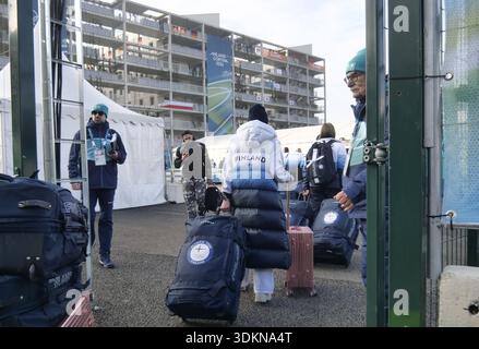 Finnish Olympic team arrives at the Olympic Village in Milan Stock ...