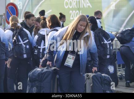 Finnish Olympic team arrives at the Olympic Village in Milan Stock ...