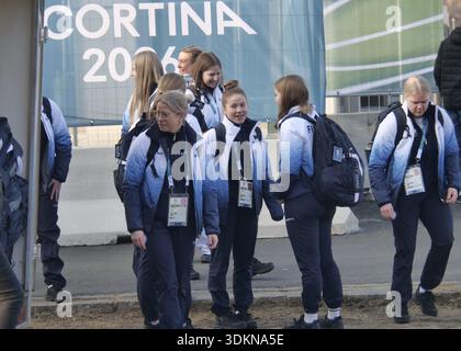 Finnish Olympic team arrives at the Olympic Village in Milan Stock ...