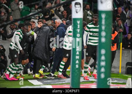 Lisbon, Portugal. 1 February 2026. Players of Sporting CP celebrate the ...
