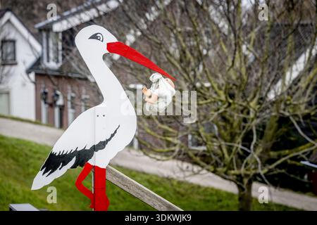 STREEFKERK - A stork with a baby in its mouth. ROBIN UTRECHT /ANP ...