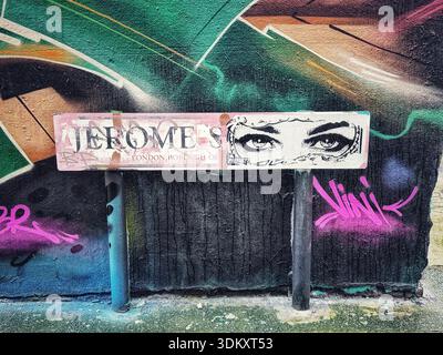 Jerome street sign urban stickers covered unreadable graffiti streetart ...