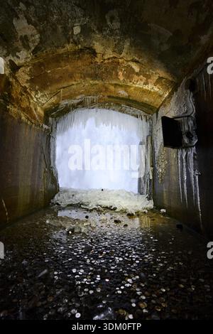Underground tunnel in the Horseshoe Falls. The attraction is a famous ...