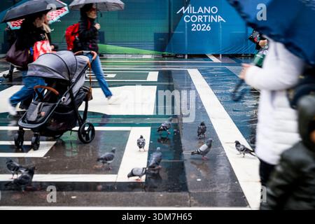 Italy. 04th Feb, 2026. The logo of the Milano Cortina 2026 Winter ...