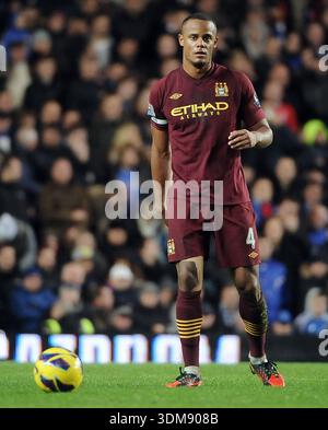 Manchester City captain Vincent Kompany lifts the trophy during the ...