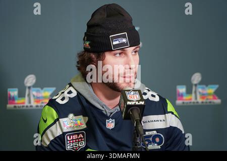 AJ Barner During the Seattle Seahawks Press Conference at the San Jose ...