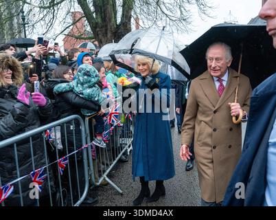 Queen Camilla meeting wellwishers at The Sun Inn during the royal visit ...