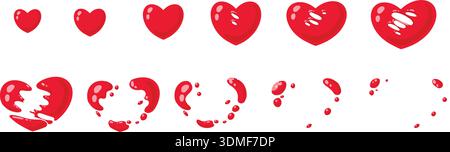 Heart explosion sprite, love game animation sequence frame depicts ...