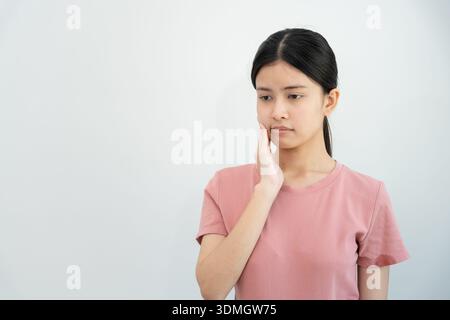 Asian woman feel toothache from gingivitis, female suffer tooth, decay ...