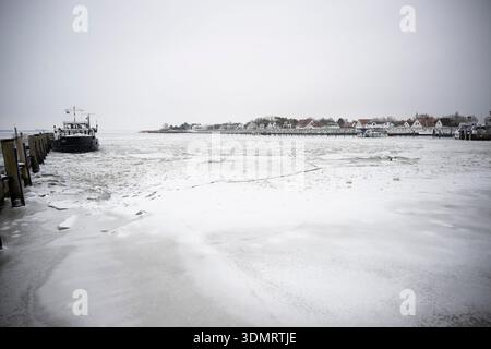 Vitte, Germany. 07th Feb, 2026. Handcarts stand in the ice in the port ...