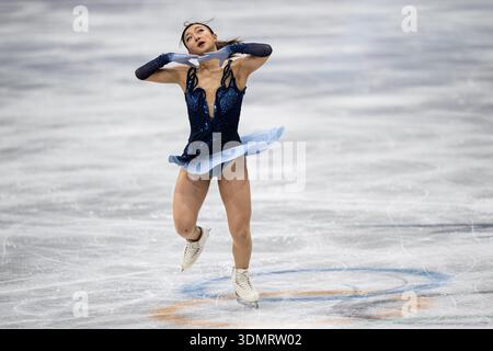 Kaori Sakamoto (10) of Team Japan performs during the Team Event ...