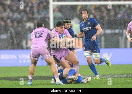 Olimpico Stadium, Rome, Italy - Tom Jordan of Scotland is tackled Juan ...