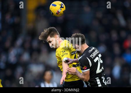 Nicholas Tsaroulla of Notts County battles with Armando Dobra of ...