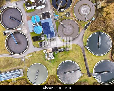 Aerial View Of Circular Clarifiers And Treatment Basins At Wastewater ...