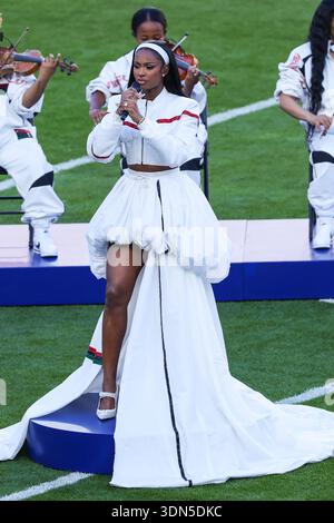 Coco Jones performs "Lift Every Voice and Sing" before the NFL Super ...