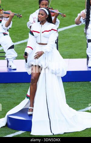 Coco Jones performs "Lift Every Voice and Sing" before the NFL Super ...