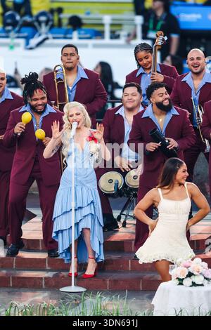 Lady Gaga performs during the halftime show of the NFL Super Bowl 60 ...
