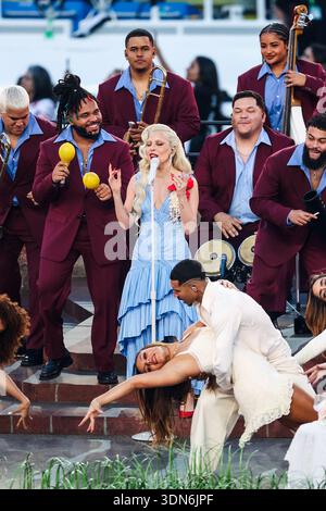 Lady Gaga performs during the halftime show of the NFL Super Bowl 60 ...
