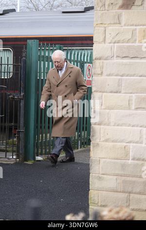 King Charles III arrives at Clitheroe Station in Lancashire. Picture ...
