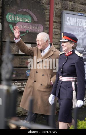 King Charles III arrives at Clitheroe Station in Lancashire. Picture ...