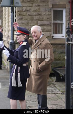 King Charles III arrives at Clitheroe Station in Lancashire. Picture ...
