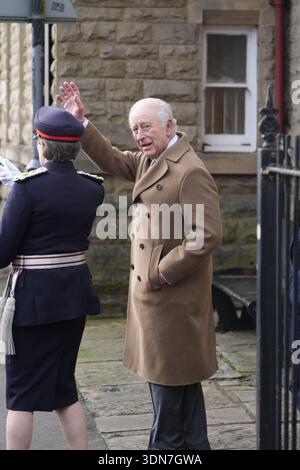 King Charles III arrives at Clitheroe Station in Lancashire. Picture ...